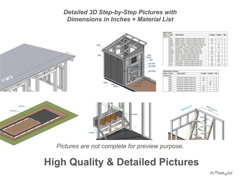 Walk-in Chicken Coop Plans 6x19 for 12 Chickens - Pen Plans PDF Digital ...