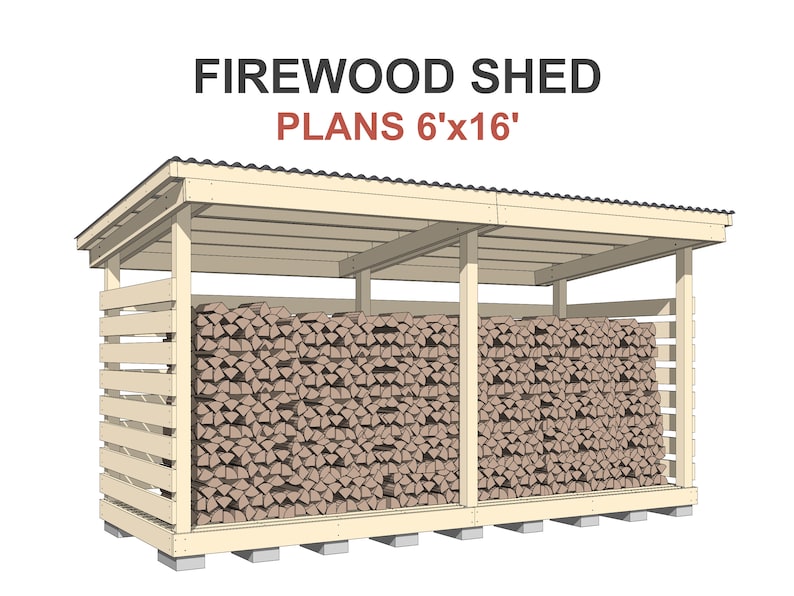 Firewood Shed Plans 6x16 Ft - DIY 4 Cord Woodshed - Etsy