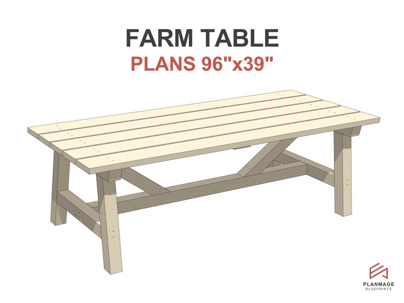 Farm Table Plans: DIY Outdoor Table (96x39 In) (PDF) - Etsy