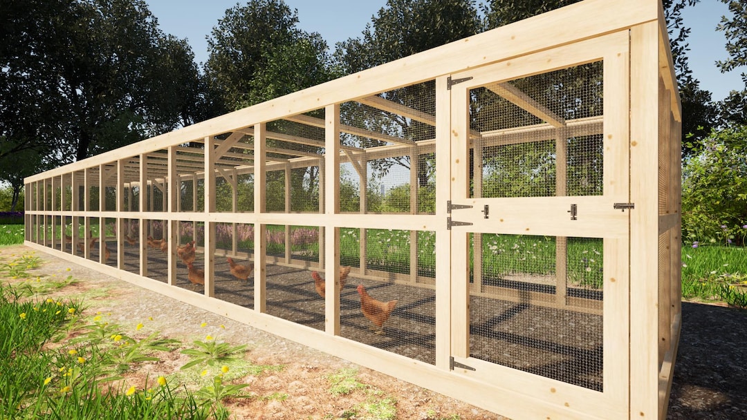 Large Chicken Run Plans 8x48: DIY Chicken Pen for 40-50 Chickens (PDF ...