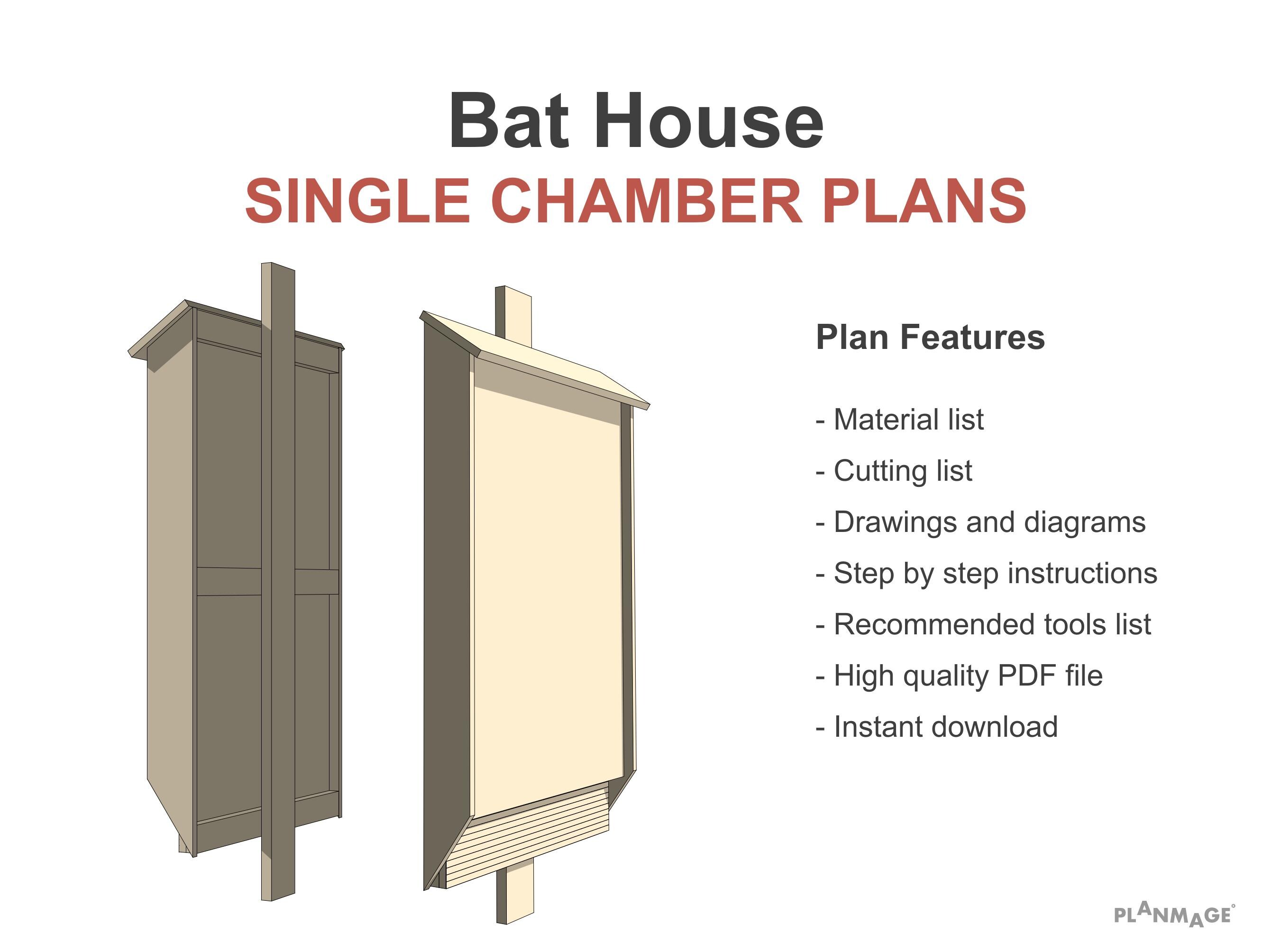 Bat House Plans – Single Chamber DIY Bat Habitat Blueprint PDF Download ...