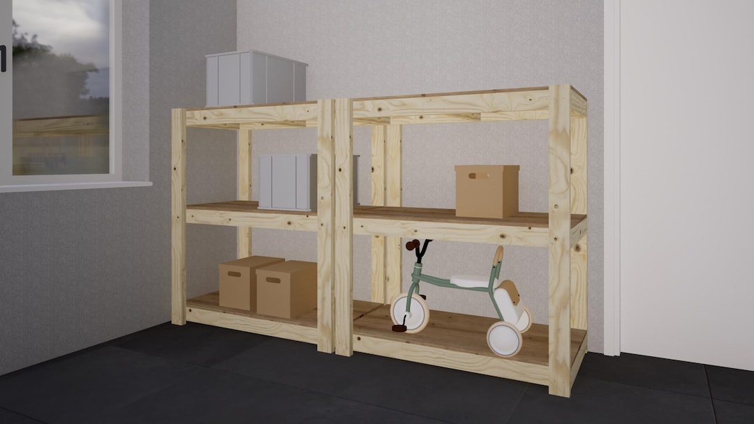 DIY Low Storage Shelf Plans: 4x2 Ft Garage Shelving (PDF) - Etsy