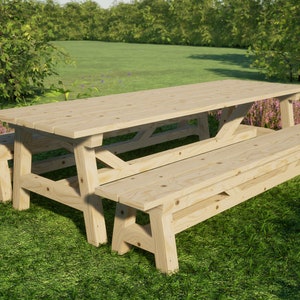Farm Picnic Table Plans: DIY Outdoor Table Set (120x39 In) (PDF Pattern ...