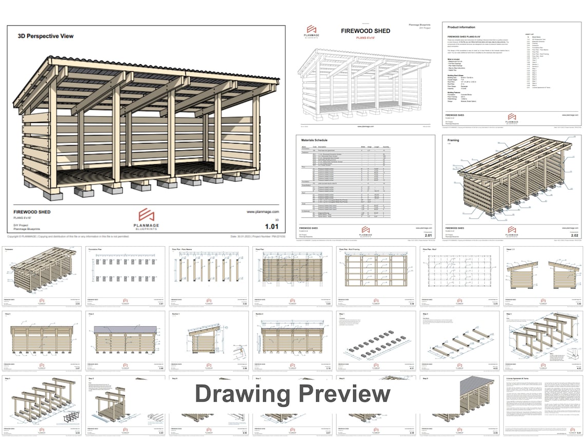 Firewood Shed Plans 6x16 Ft DIY 3 Cord Woodshed - Etsy