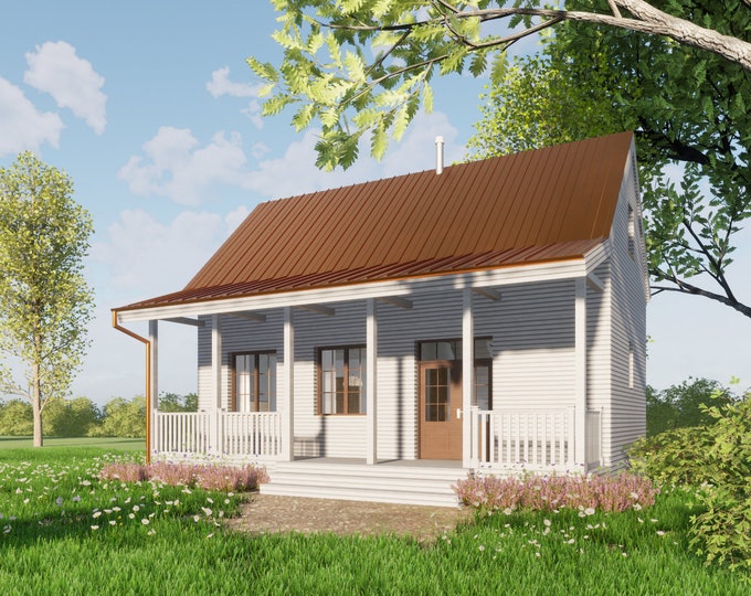 24x38 Cottage House Plan PDF: Small 2 Bedroom Cabin Blueprint (instant ...
