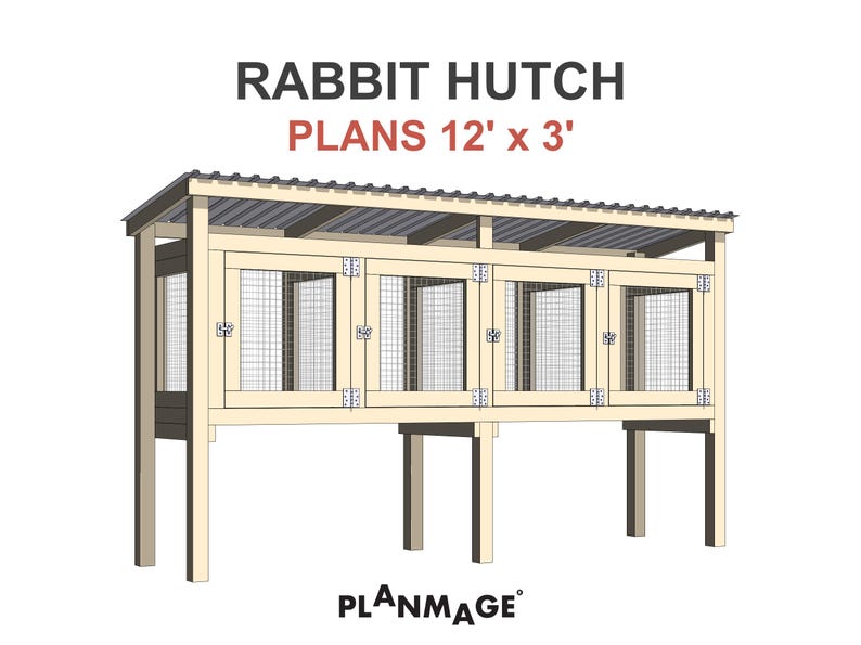 Outdoor Rabbit Hutch Plans 4 Cages 12x3 Ft - PDF Instructions Digital ...