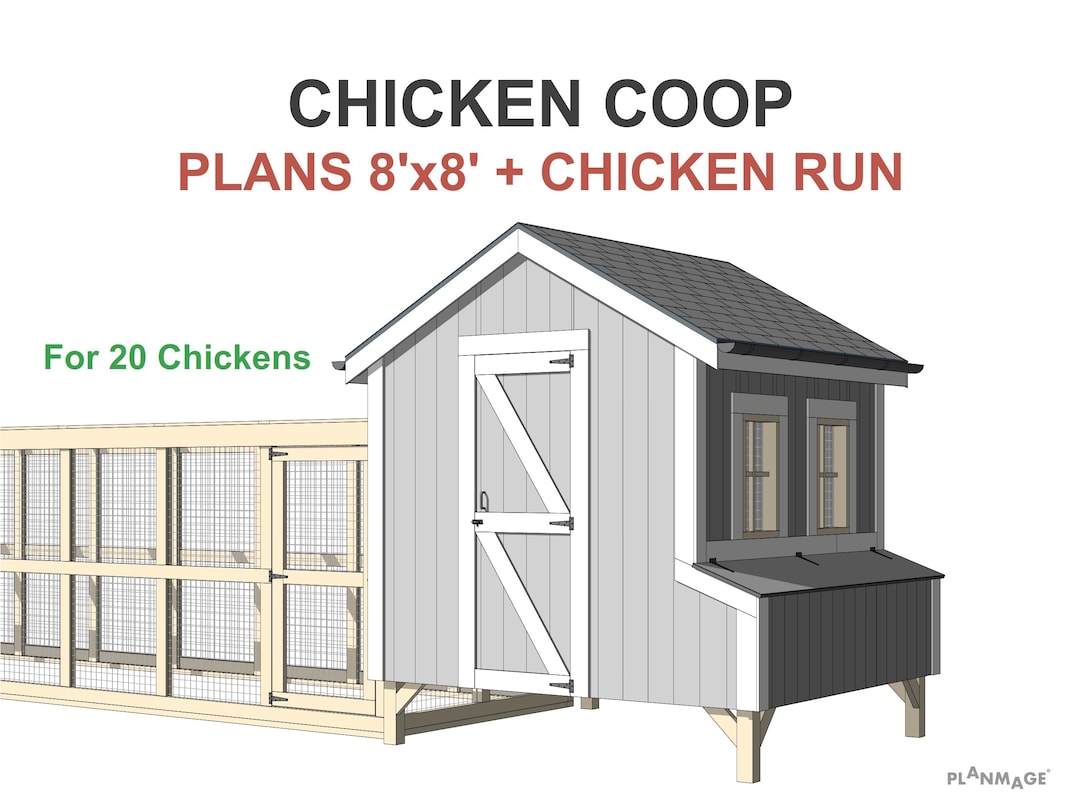 Chicken Coop Plans 20 Chickens Run - 8x8 Ft DIY Woodworking Plans PDF ...