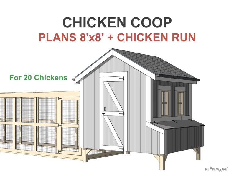 Chicken Coop Plans 20 Chickens Run - 8x8 Ft DIY Woodworking Plans PDF ...