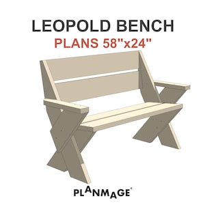 Leopold Bench Plans 58x24 in - DIY Garden Bench With Backrest and ...
