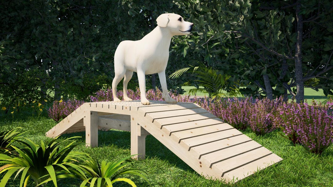 Outdoor Dog Platform Plans 104x30 in - Pet Playground Equipment DIY PDF ...