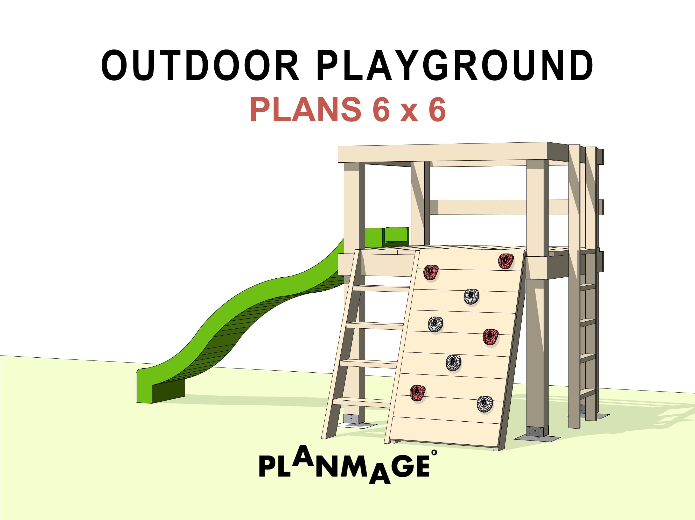 Outdoor Playground Plans 6x6 Ft With Slide and Climbing Wall - DIY Easy ...