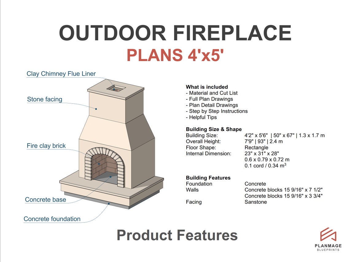 Outdoor Fireplace Plans 4x5 Ft PDF DIY Blueprint - Etsy