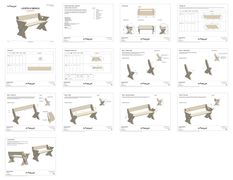 Leopold Bench Plans 58x24 in - DIY Garden Bench With Backrest and ...