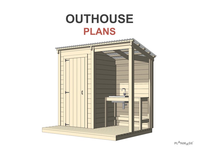 Outhouse Plans With Roofed Basin Table – Camping & Off-grid Toilet Shed ...