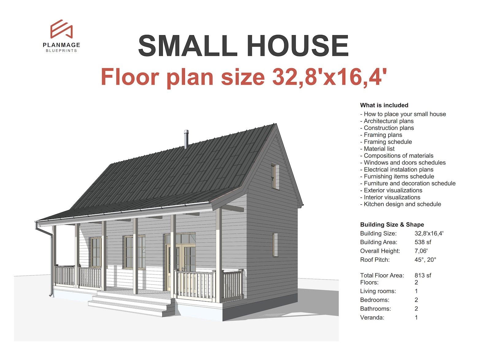 Small House Plans 2 Bedroom 32x16 Ft - Cabin Loft Architectural Plan - Etsy
