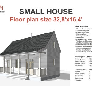Small House Plans 2 Bedroom 32x16 Ft - Cabin Loft Architectural Plan - Etsy