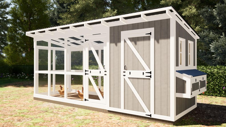 Walk-in Chicken Coop Plans 6x19 for 12 Chickens - Pen Plans PDF Digital ...