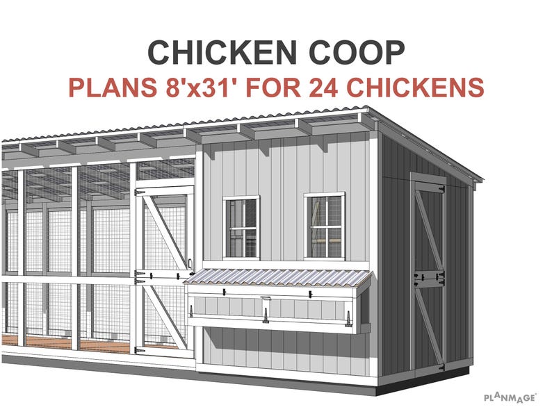 Walk-in Chicken Coop Plans: Large Shed-roof Coop for 20–24 Chickens ...