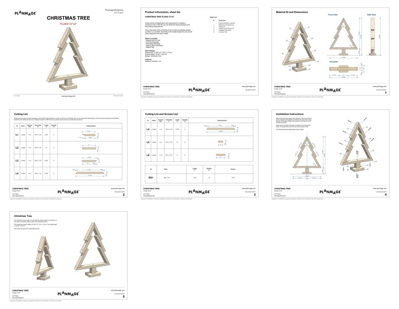Wooden Christmas Tree Plans 12x3 in - DIY PDF Download - Etsy