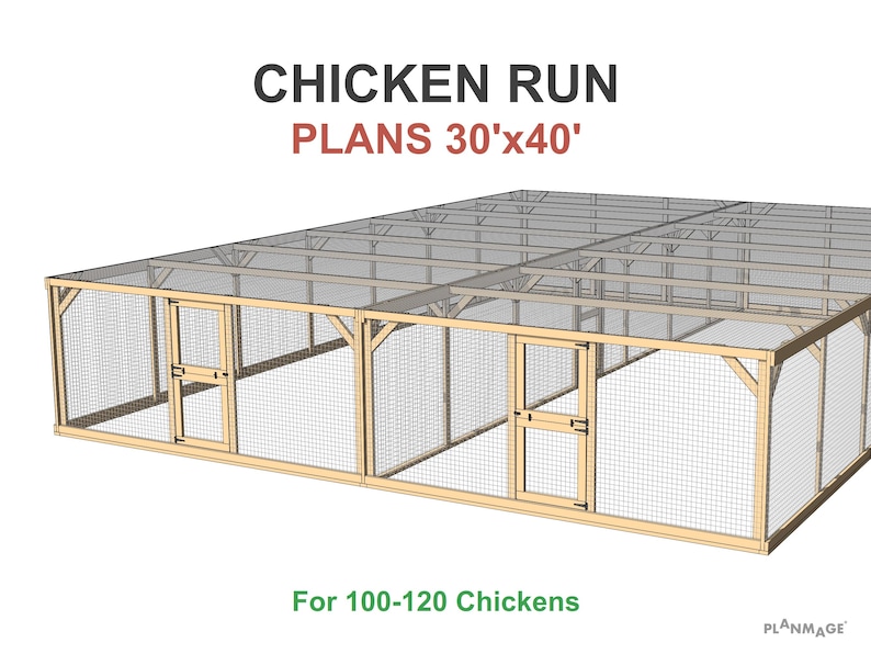 Large Chicken Run Plans 30x40: DIY Woodworking Blueprint (PDF Download ...