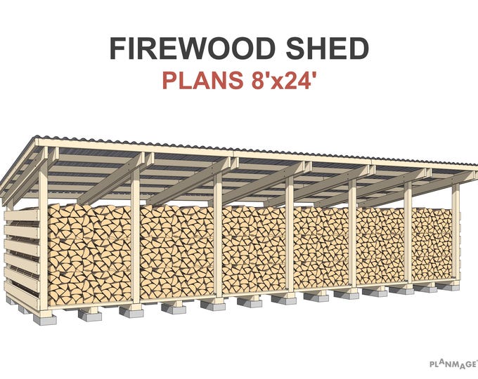 Firewood Shed Plans 8x16 Ft - DIY 4 Cord Woodshed - Etsy Canada
