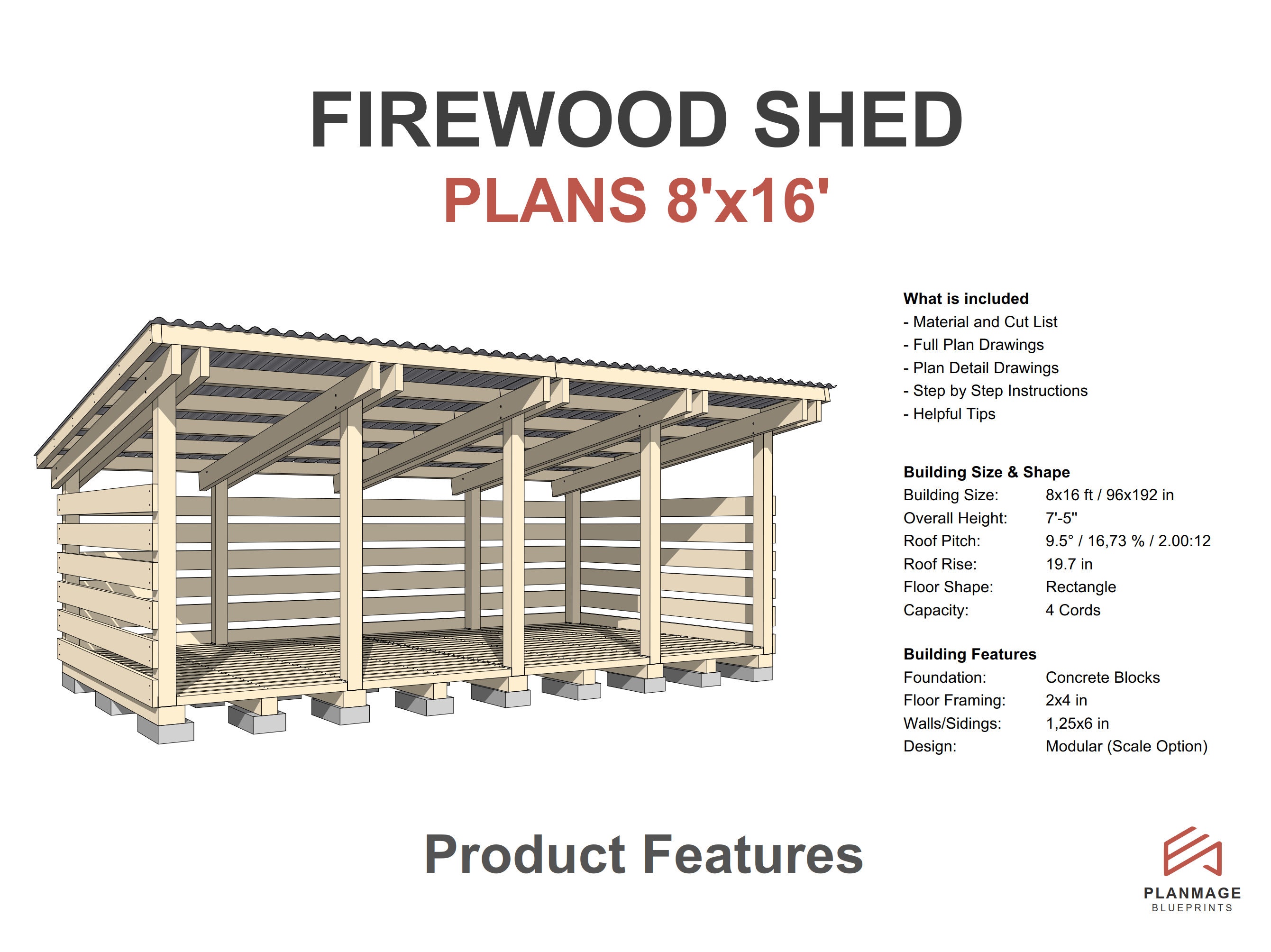 Firewood Shed Plans 8x16 Ft DIY 4 Cord Woodshed - Etsy Canada