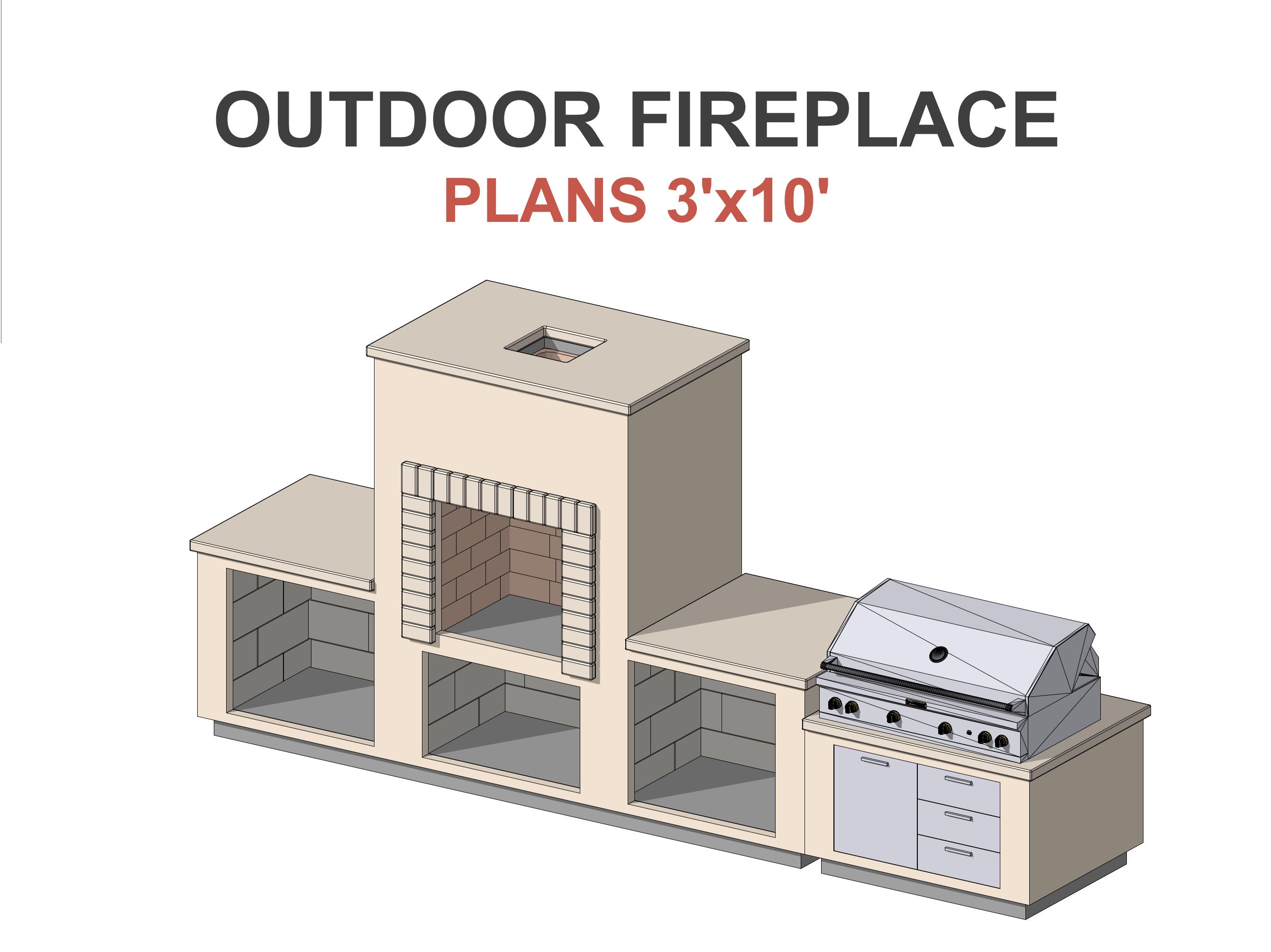 Outdoor Fireplace Plans With BBQ Grill 3'x10' - PDF DIY Blueprint - Etsy