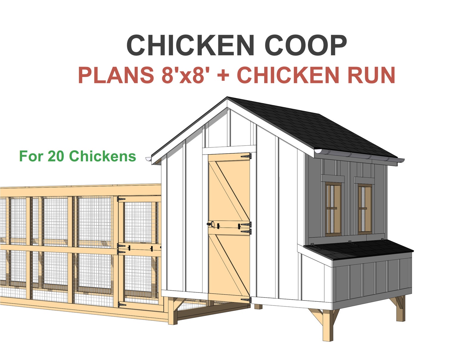 20 Chicken Coop Plans With Run, 8x8 DIY Hen House (PDF Blueprint) - Etsy