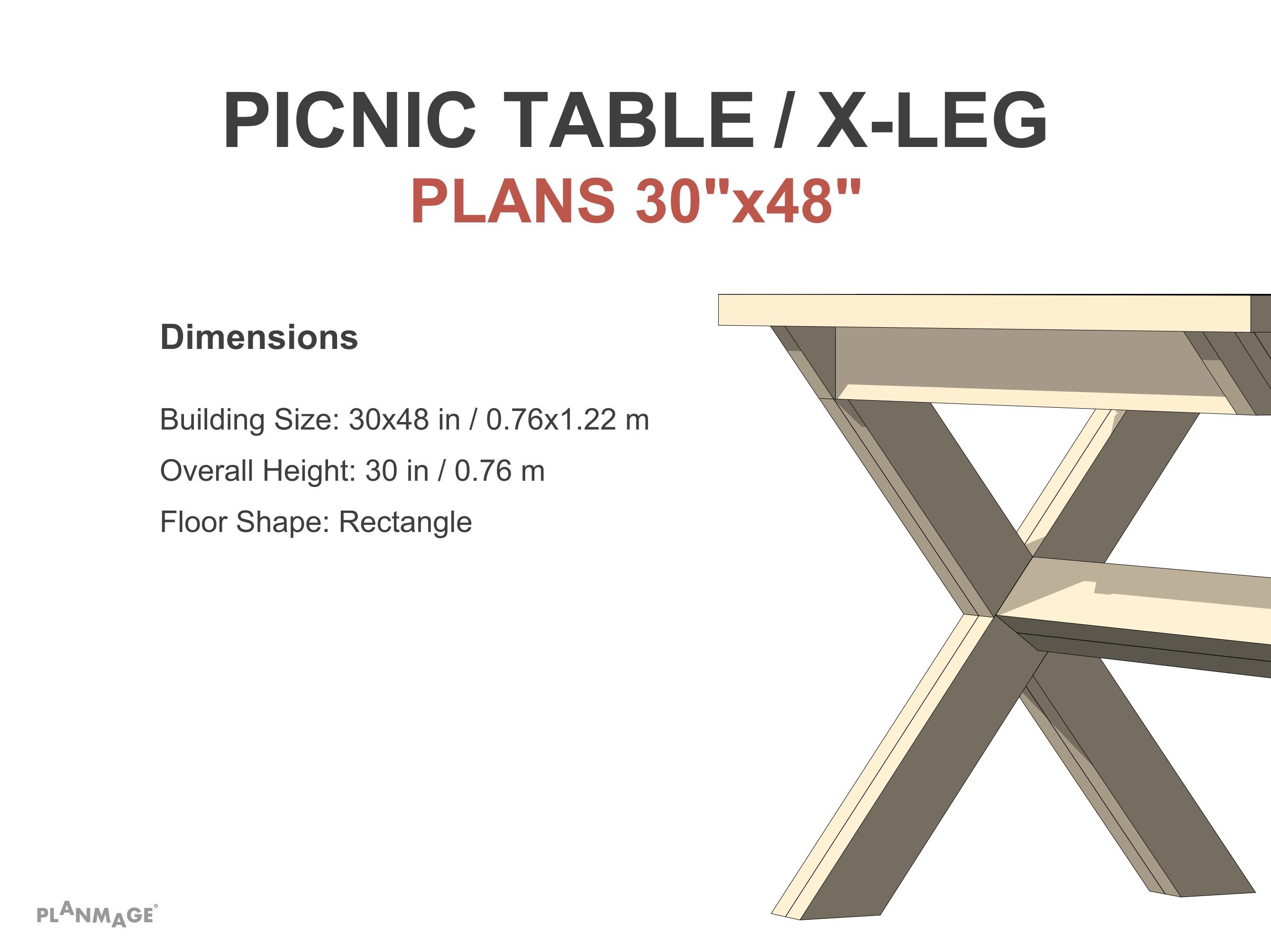 Picnic Table Set Plans 30×48 in X-leg Table + Bench DIY (PDF Download ...