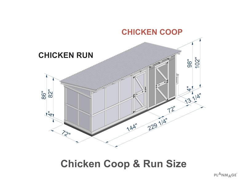 Walk-in Chicken Coop Plans 6x19 for 12 Chickens - Pen Plans PDF Digital ...