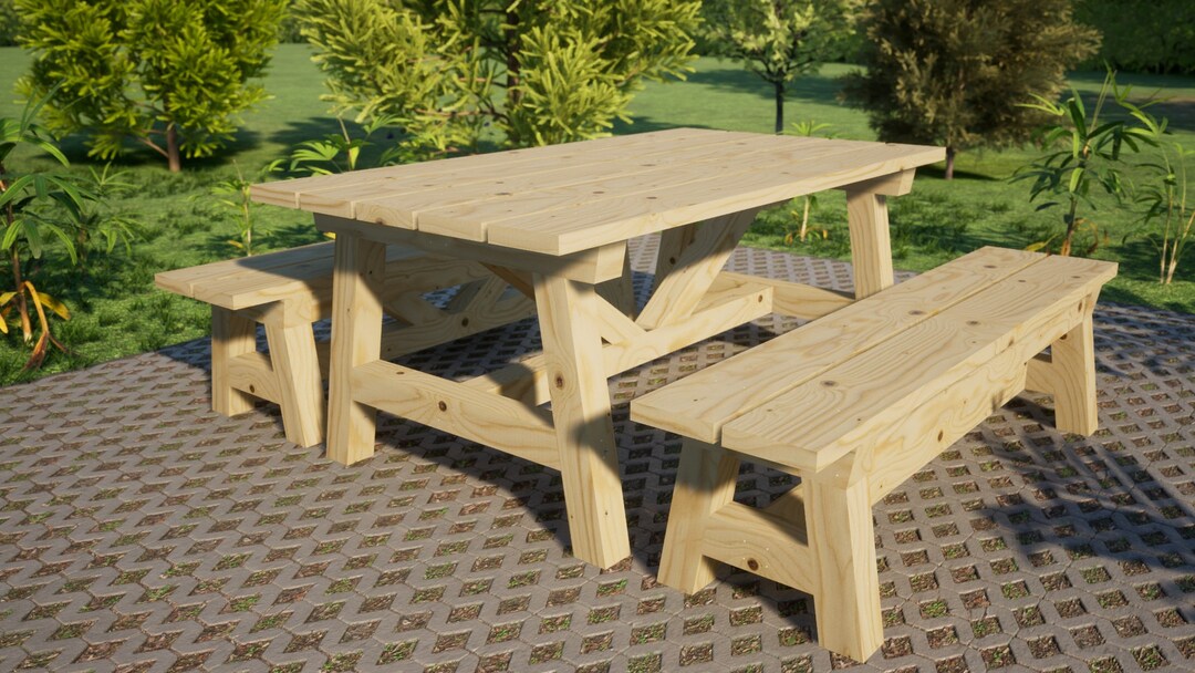 Farm Picnic Table Plans (72x39 In): DIY Outdoor Table Set - Etsy