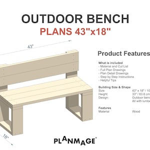 Small Outdoor Bench Plans 43x18 in - DIY Garden Bench With Backrest - Etsy