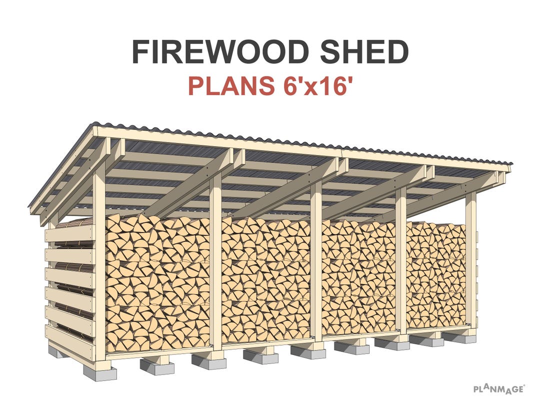 Firewood Shed Plans 6x16 Ft - DIY 3 Cord Woodshed - Etsy