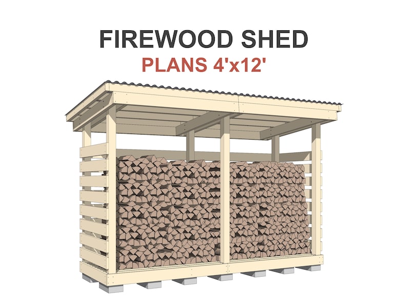 Firewood Shed Plans 4x12 Ft DIY 2.3 Cord Woodshed - Etsy