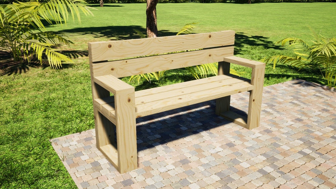 Outdoor Bench Plans 60x19 in - DIY Garden Bench With Backrest and ...