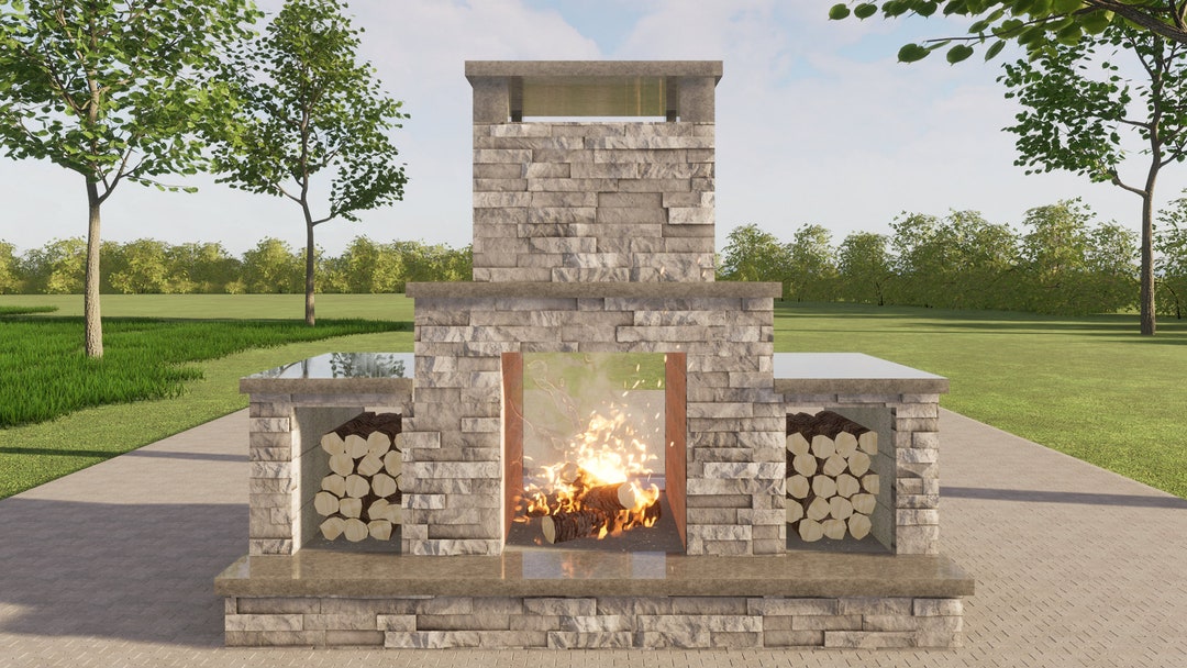 Double-sided Outdoor Fireplace Plans 4x8 Ft - PDF DIY Download - Etsy