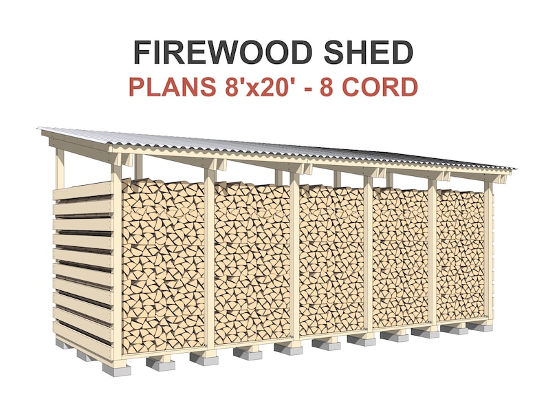 Firewood Shed Plans 8x20 Ft - DIY 8 Cord Woodshed Roof Inclined to ...