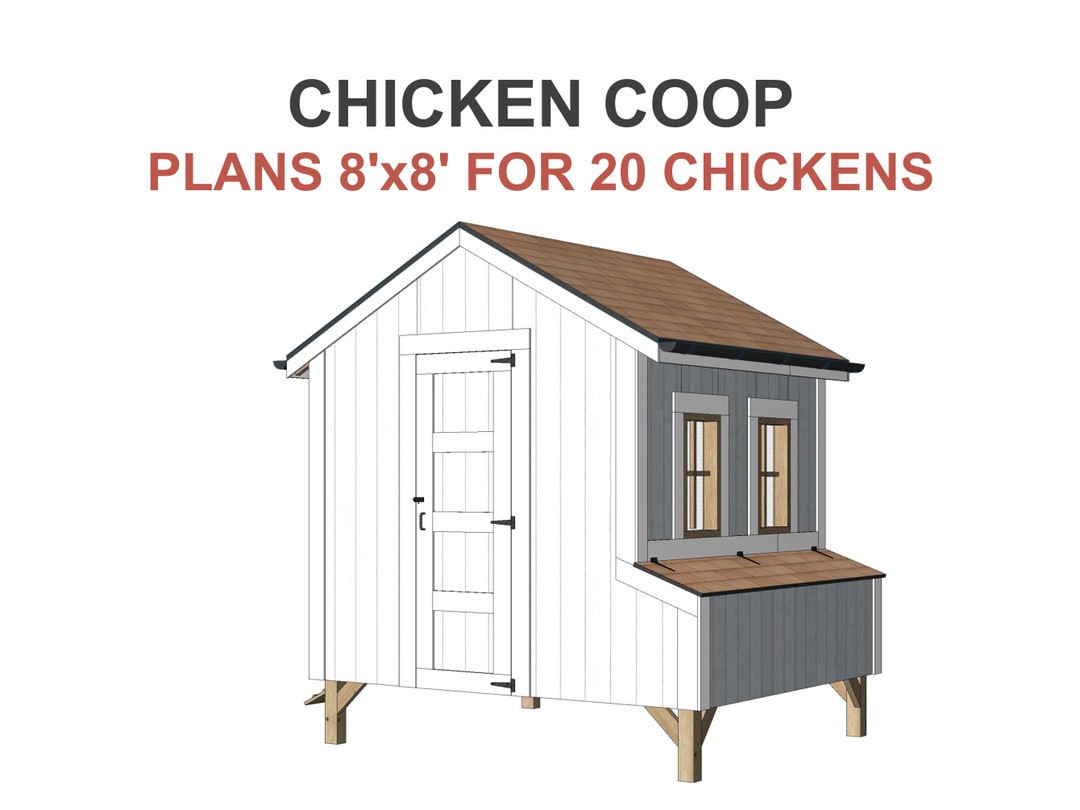 Chicken Coop Plans 20 Chickens 8x8 Ft Building Size PDF Download - Etsy