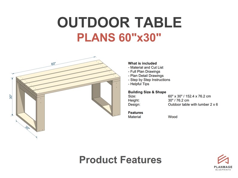 Dining Table Set Plans 60 in DIY Outdoor Table Set Plans - Etsy