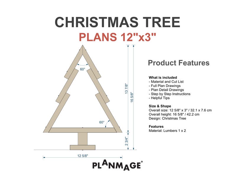 Wooden Christmas Tree Plans 12x3 in - DIY PDF Download - Etsy