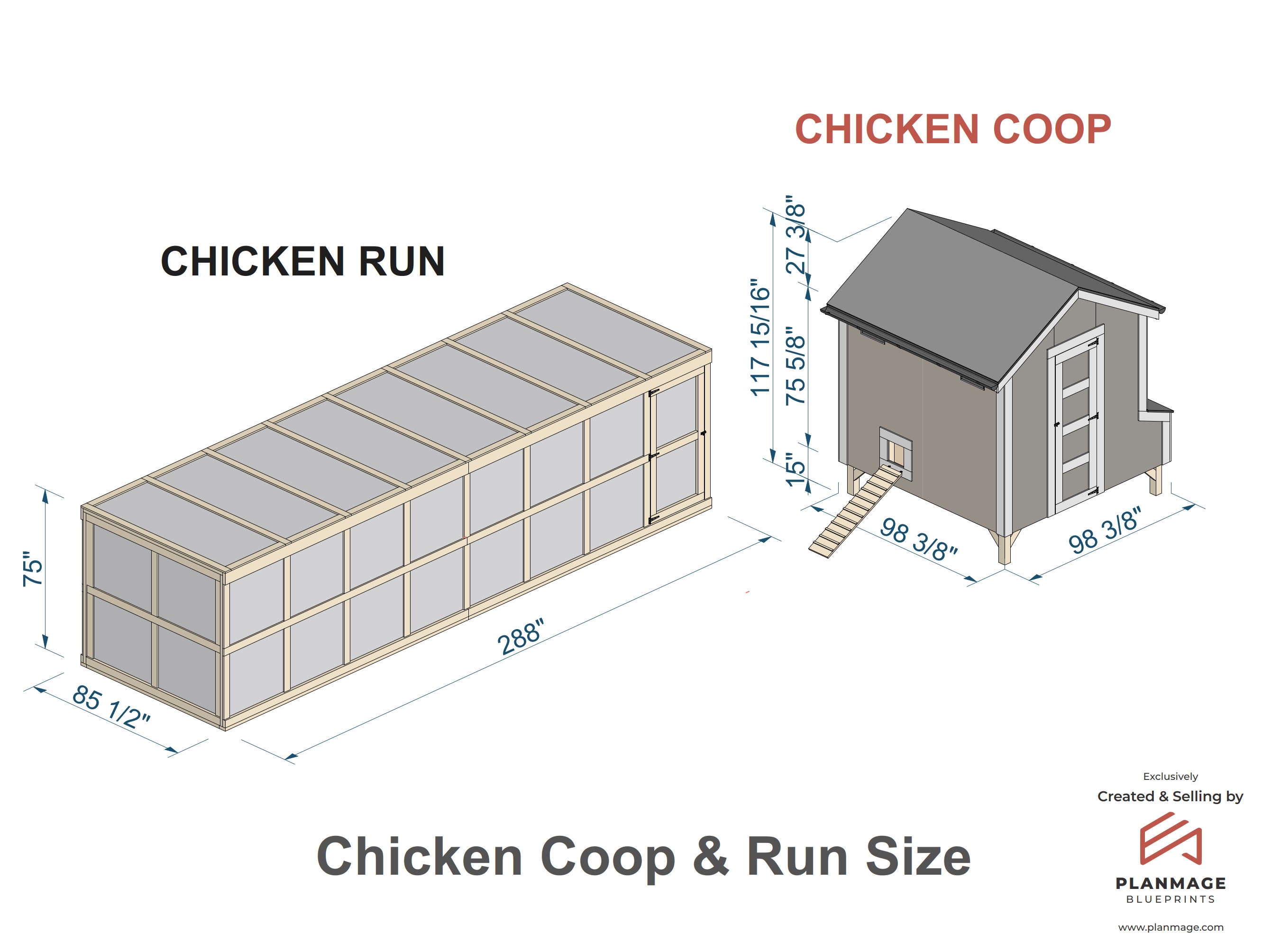 Chicken Coop Plans 20 Chickens Run DIY 8x8 Ft Plans PDF - Etsy