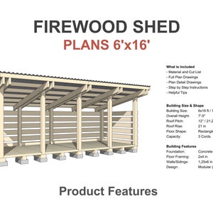 Firewood Shed Plans 6x16 Ft DIY 3 Cord Woodshed - Etsy