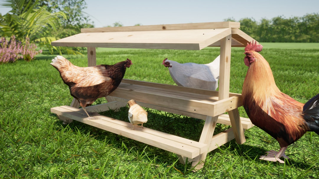Roofed Chicknic Table 32x17 in Plans - DIY Chicken Picnic Table PDF ...