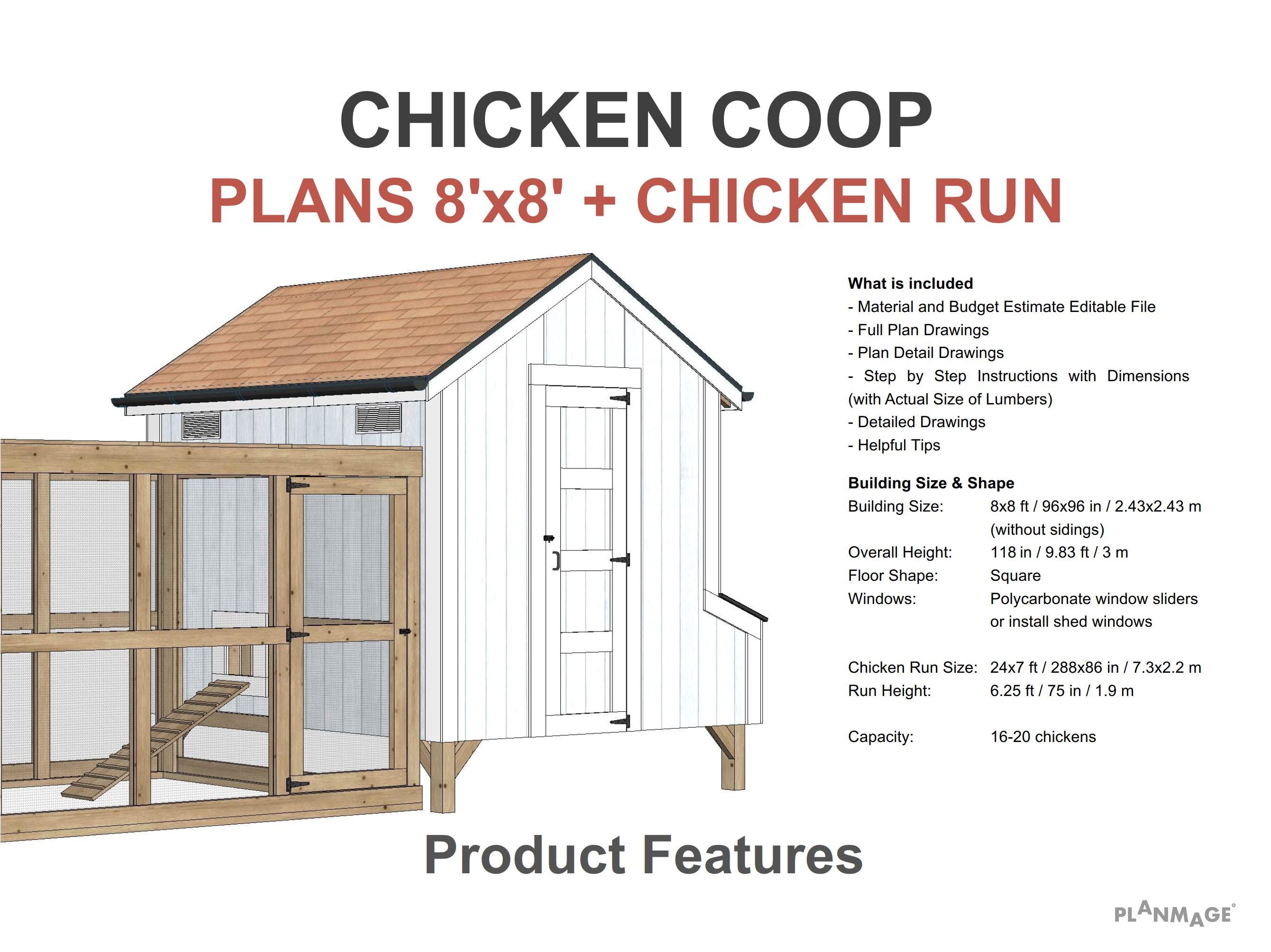DIY Chicken Coop Plans 8x8 Ft With Run (PDF) - Etsy