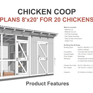 8x20 Walk-in Chicken Coop Plans: 20 Chickens, Shed Roof (PDF Download) - Etsy
