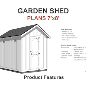 Garden Shed Plans 7x8 DIY Download PDF Plans - Etsy