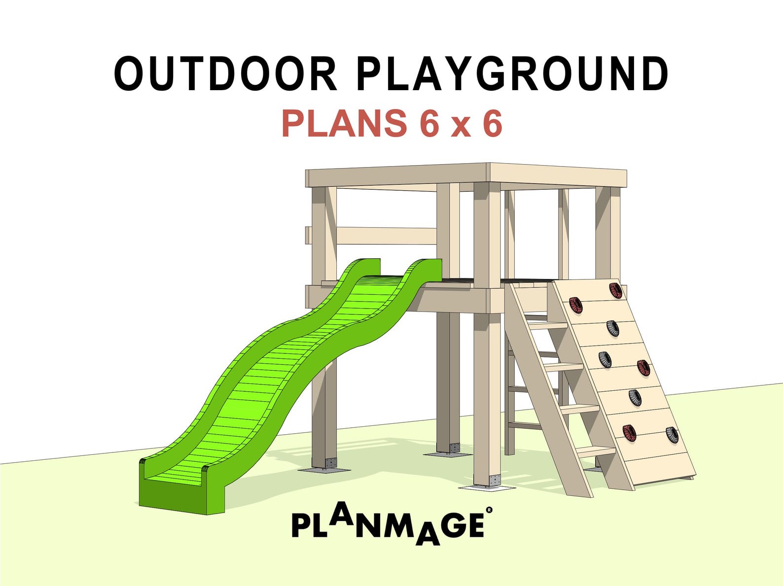 Outdoor Playground Plans 6x6 Ft With Slide and Climbing Wall - DIY Easy ...
