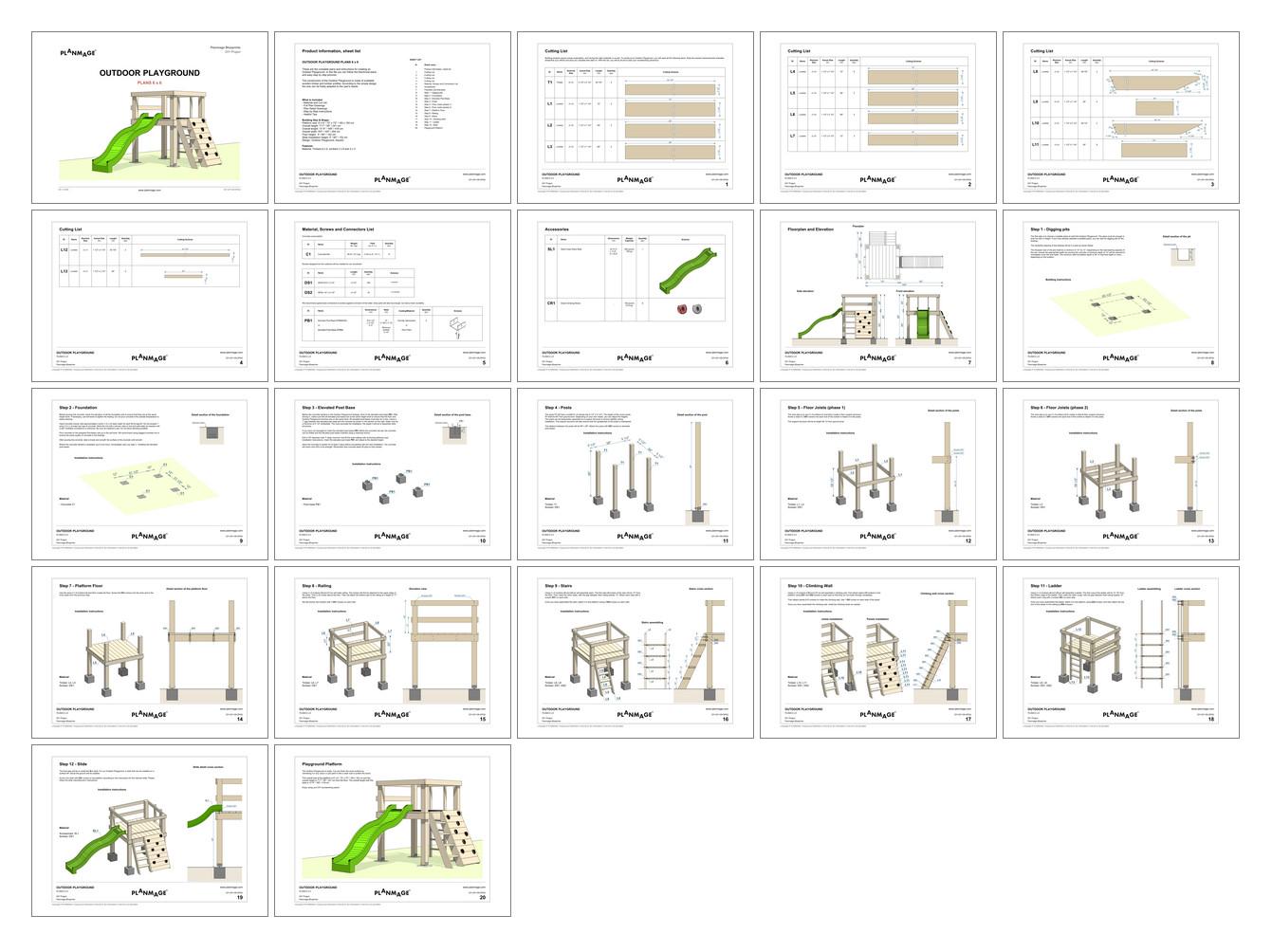 Outdoor Playground Plans 6x6 Ft With Slide and Climbing Wall - DIY Easy ...