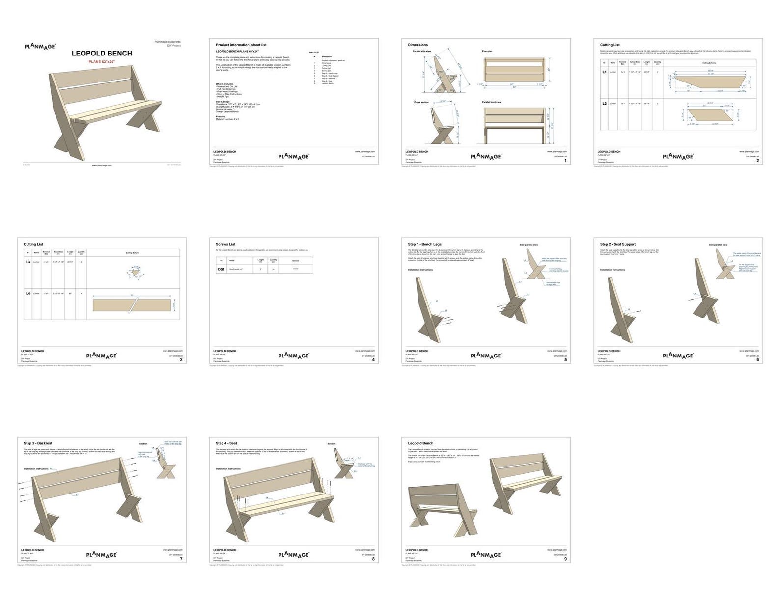 Leopold Bench Plans 60x24 in - DIY Garden Bench With Backrest - Etsy