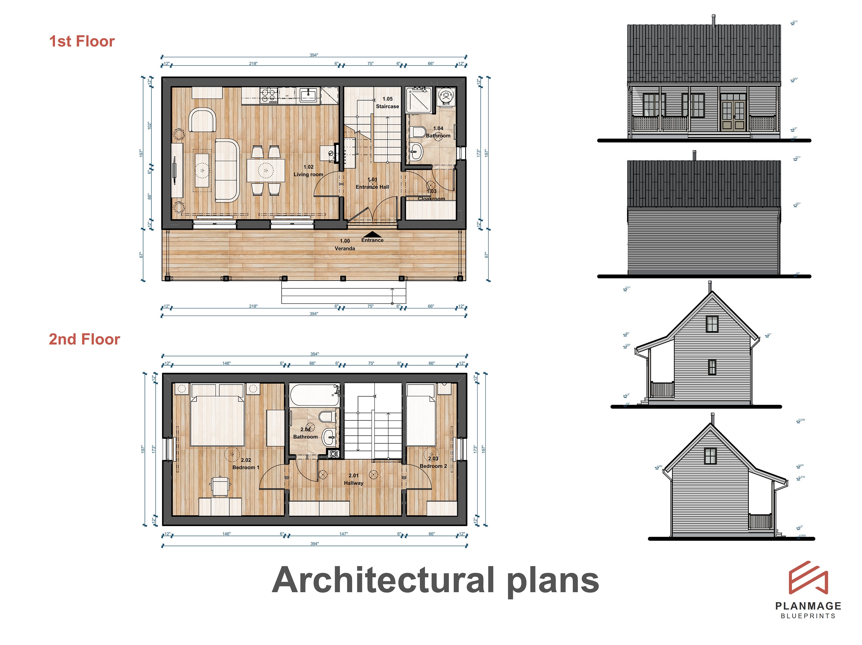 Small House Plans 2 Bedroom 32x16 Ft - Cabin Loft Architectural Plan - Etsy